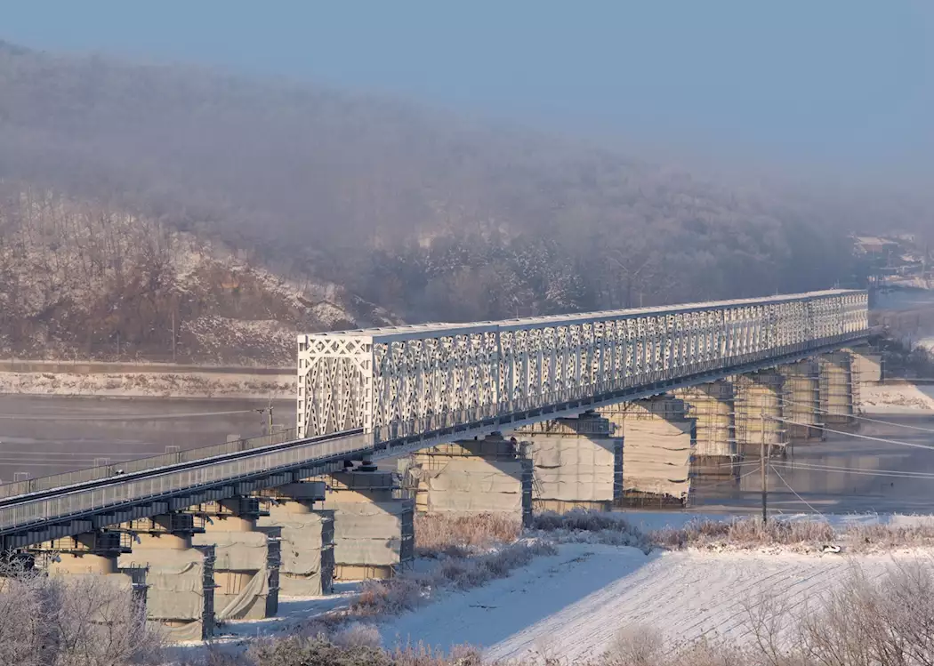 North And South Korea Border Bridge Blue Bridge At The Border Between