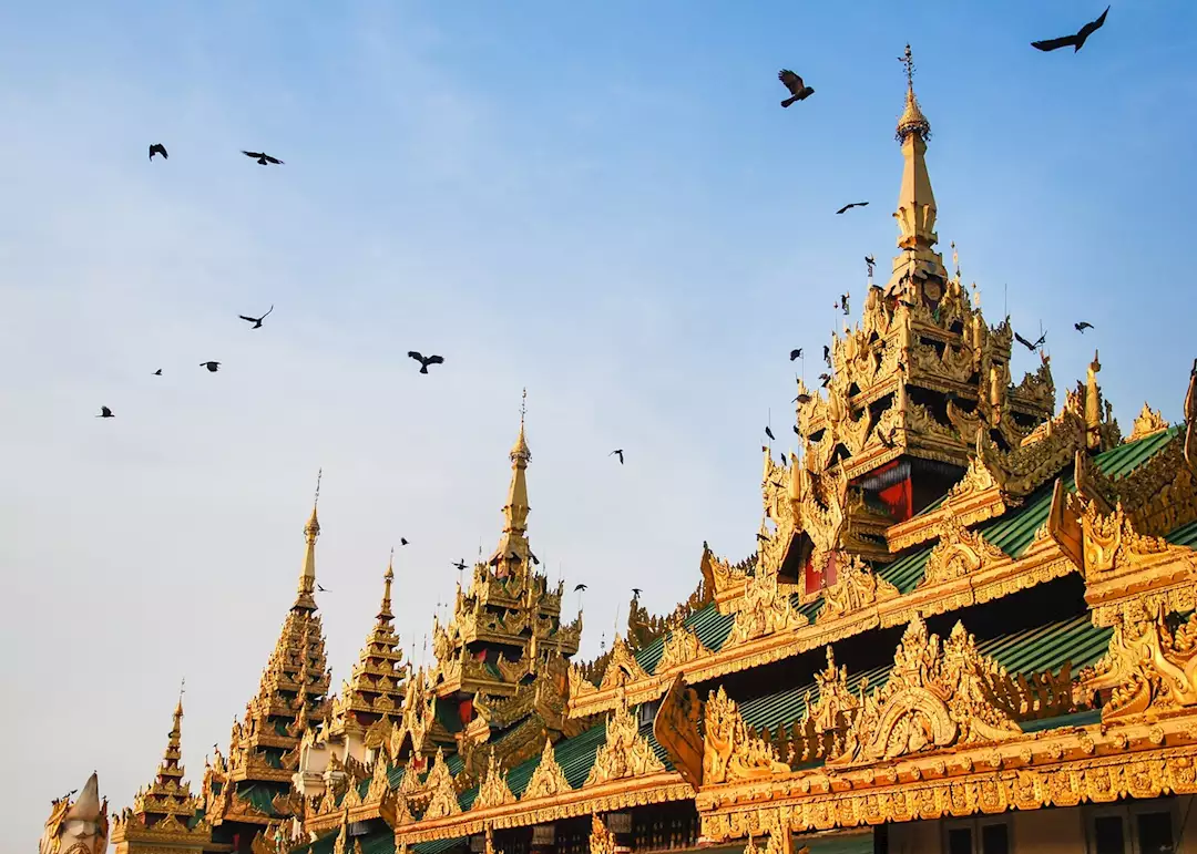 Yangon Rangoon Exterior Of The Shwedagon Pagoda A Golden Pagoda In
